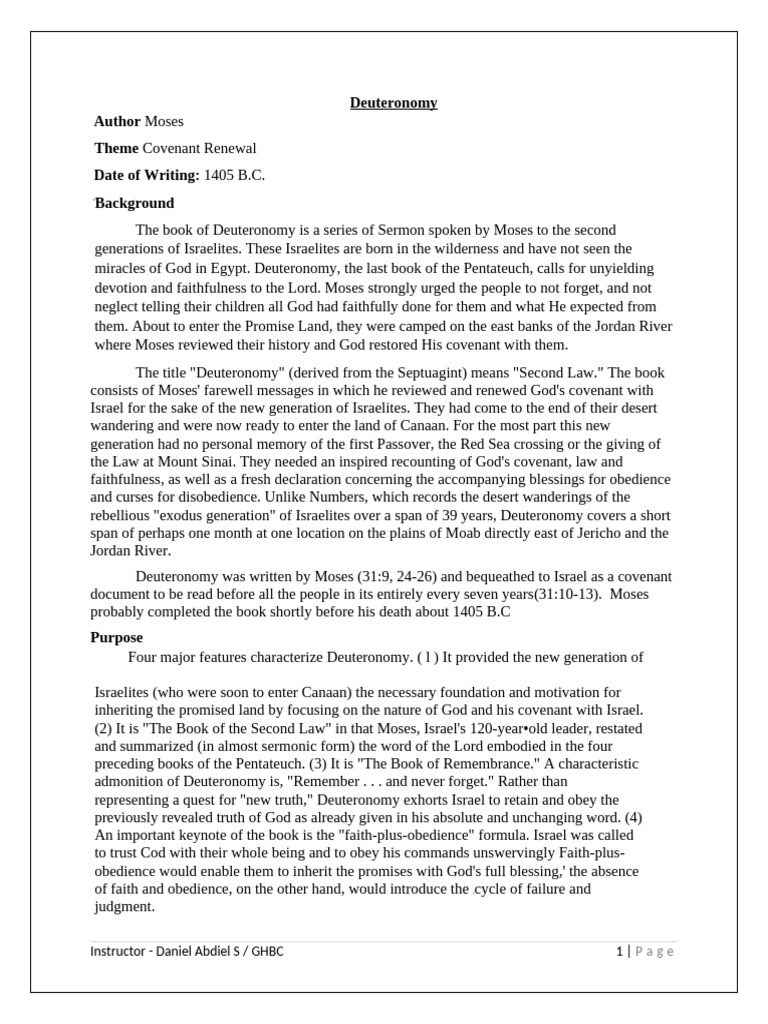 OT Survey Notes 2018 | PDF | Book Of Deuteronomy | Books Of Kings