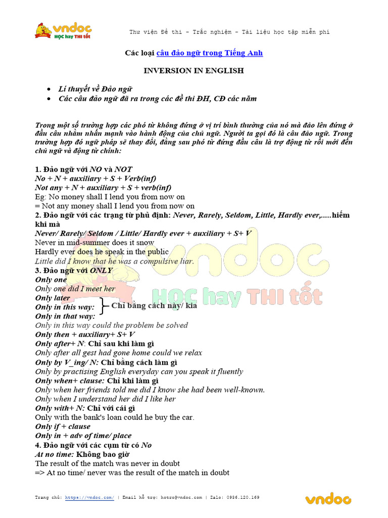 Chuyen de Cau Dao Ngu Trong Tieng Anh | PDF