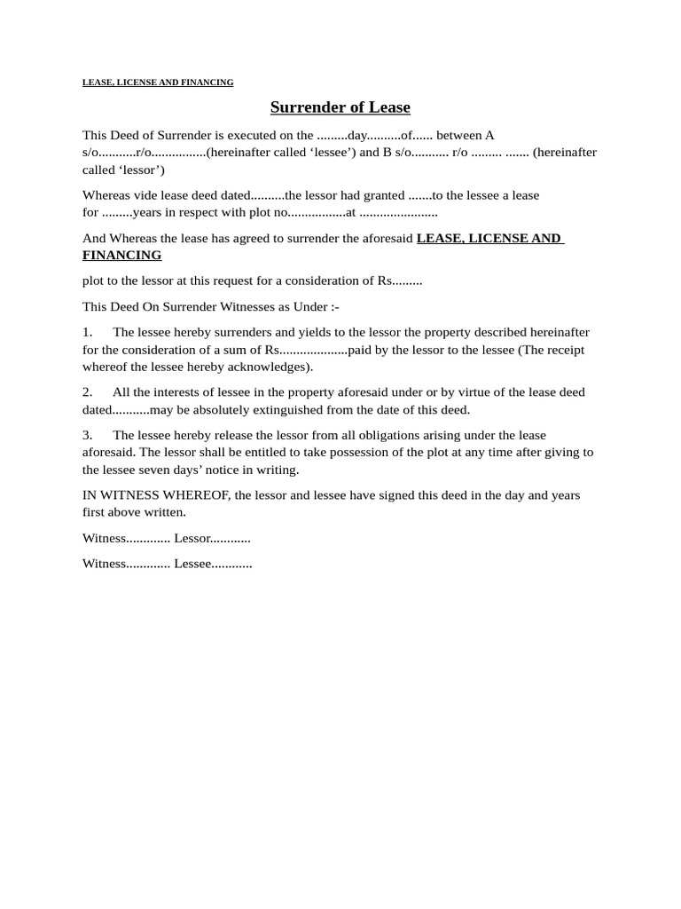 Surrender of Lease (LEASE) | PDF | Business | Law