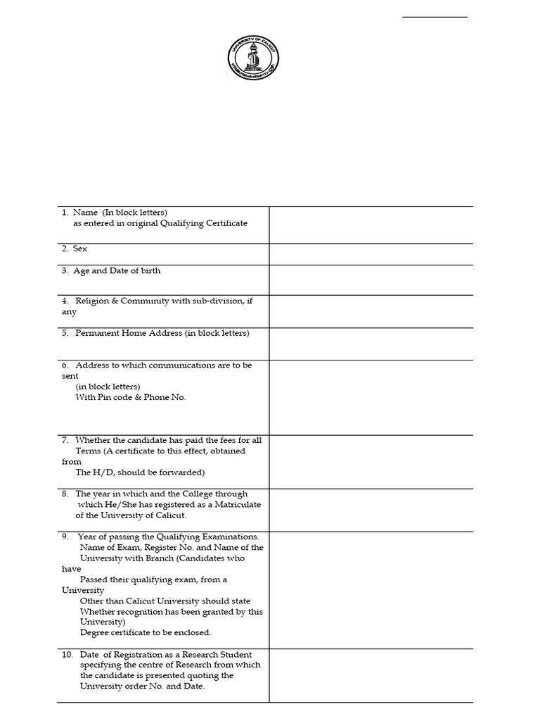 Pqe Application Form | PDF | Thesis | Doctor Of Philosophy