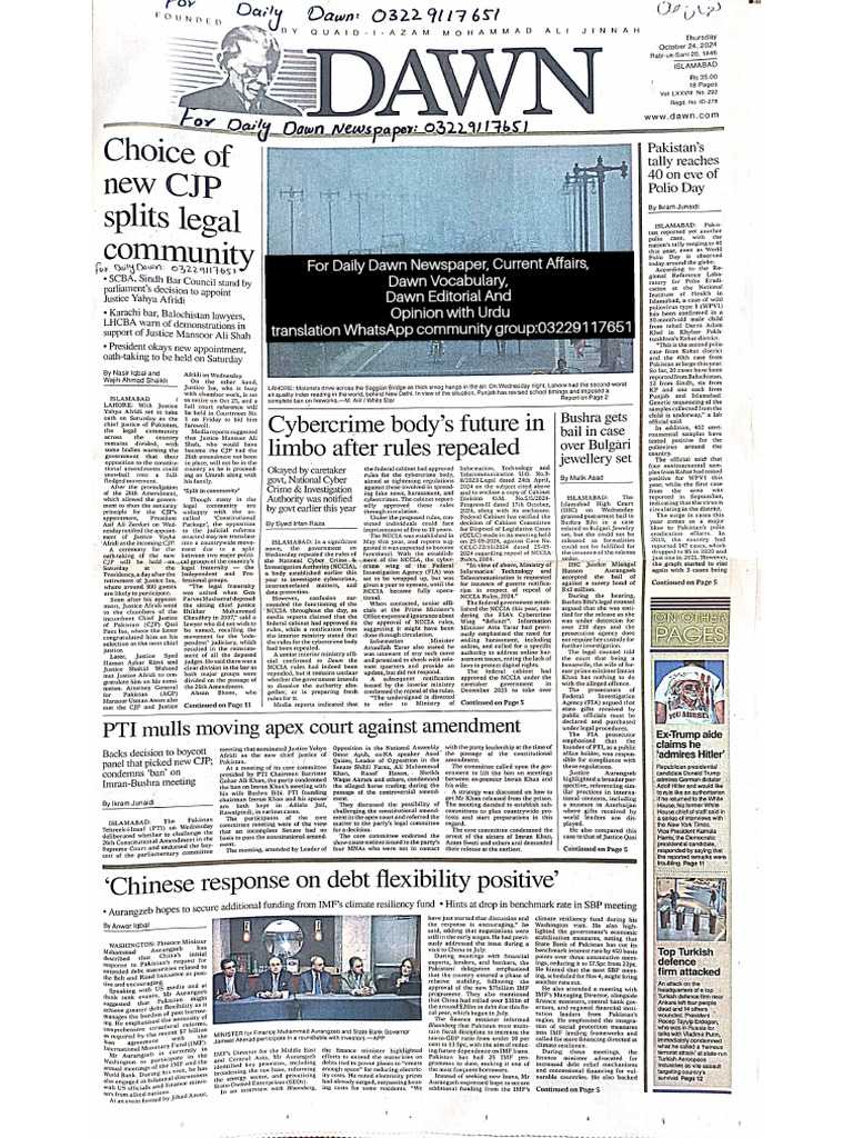 24 October Dawn Newspaper 2024 | PDF