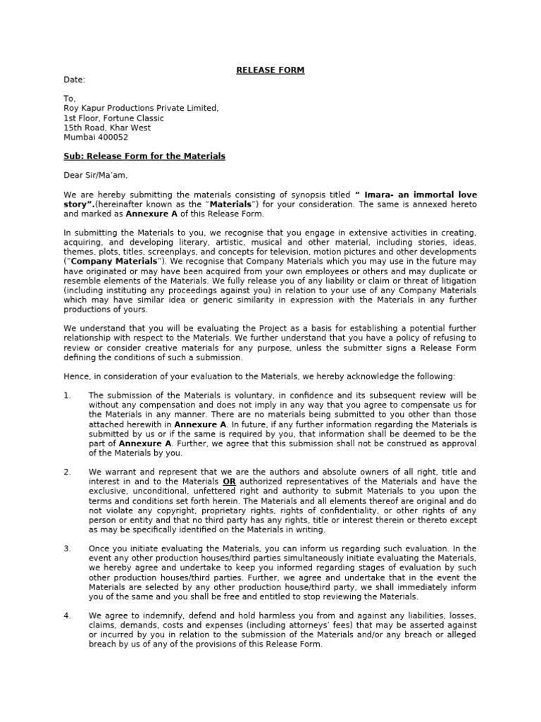 RKF_ Standard Release Form signature | PDF | Indemnity | Civil Law ...