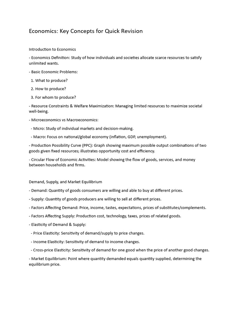 Economics Key Concepts for Revision | PDF | Economics | Demand