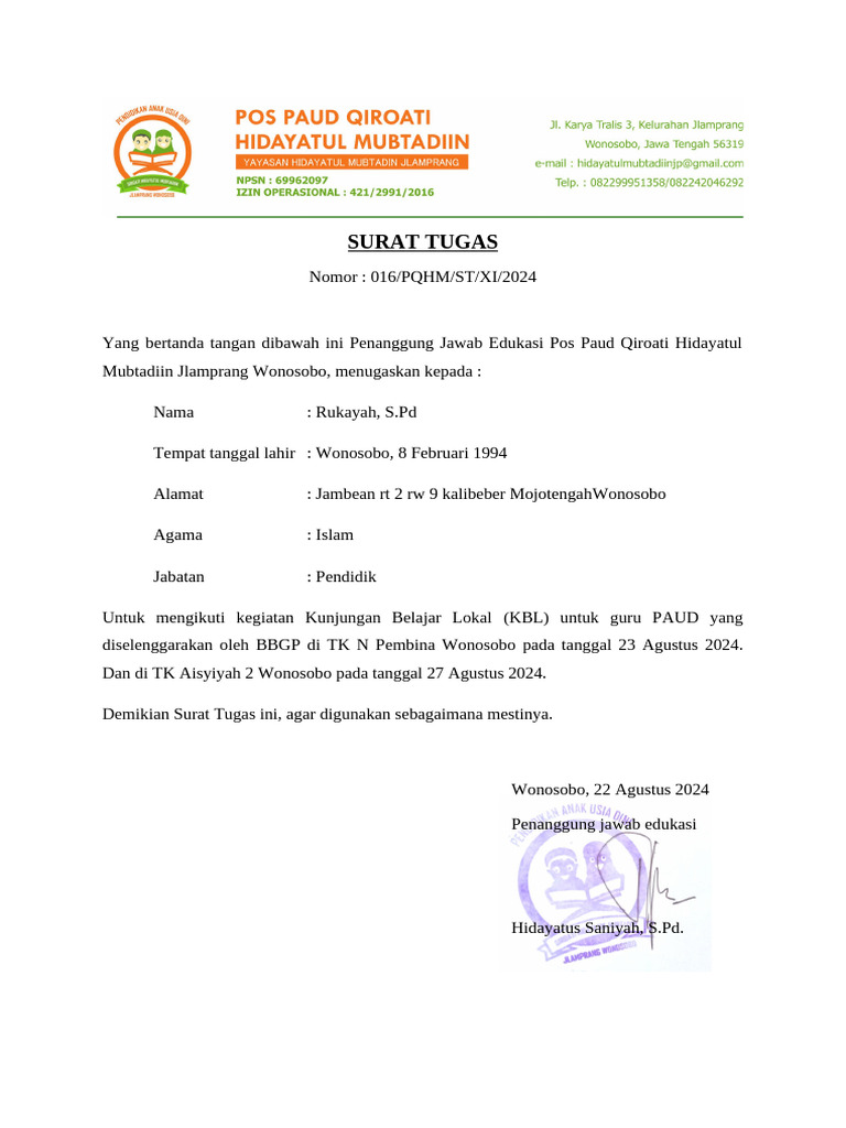 Surat Tugas KBL | PDF