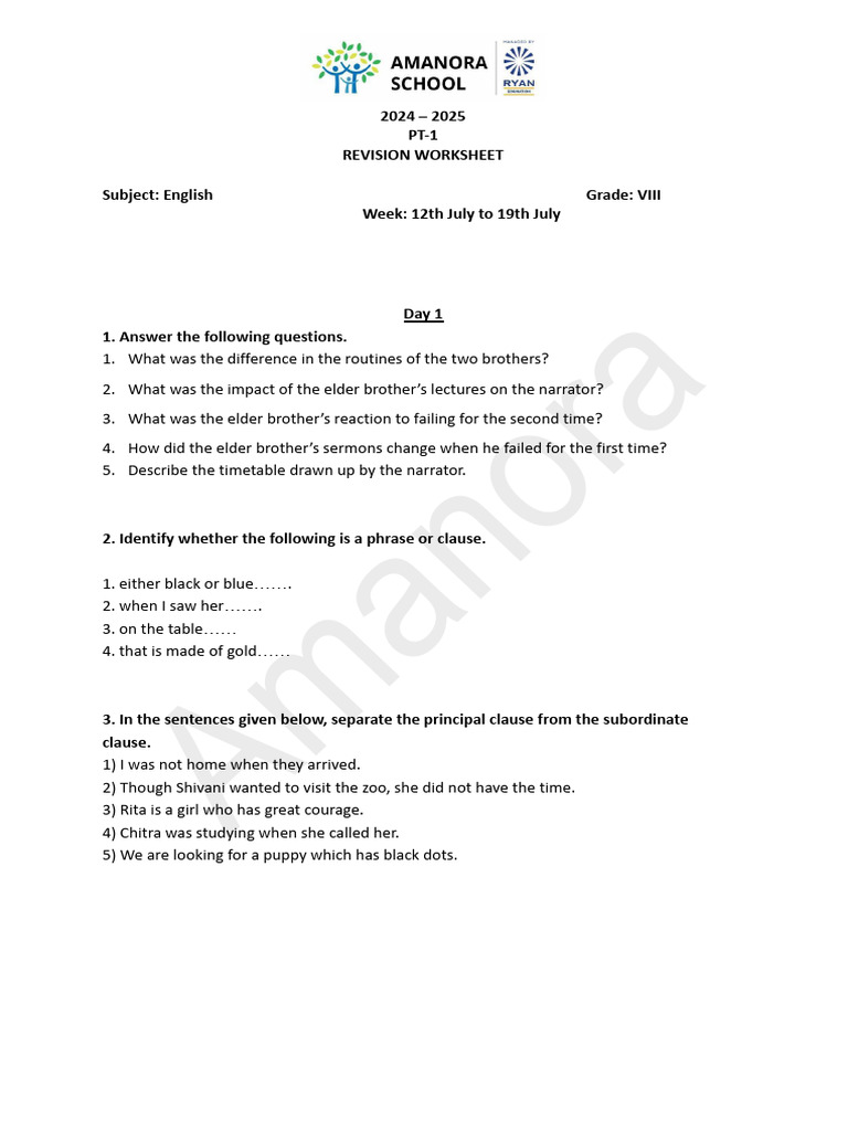 CONLIB Grade8EnglishRevisionWSPT-12024-25 20240716224807 | PDF ...