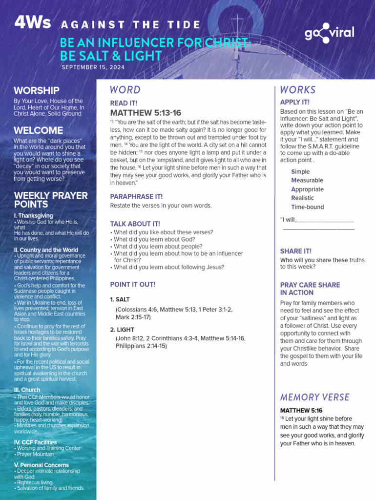 4Ws ATT BE AN INFLUENCER FOR CHRIST BE SALT LIGHT SEP 15 2024 GO VIRAL ...