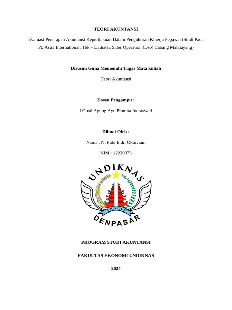 Ni Putu Indri Oktuviani - Tugas Teori Akuntansi 1 | PDF