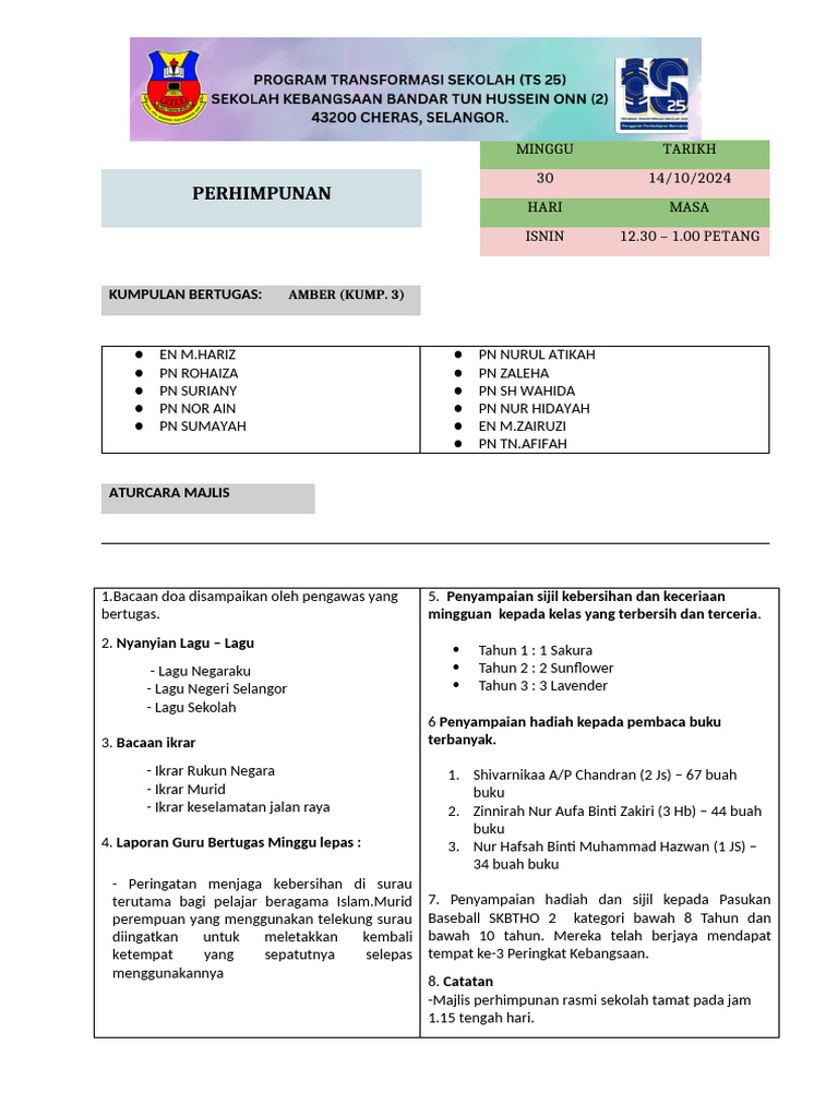 Laporan Majlis Perhimpunan Rasmi M30 | PDF