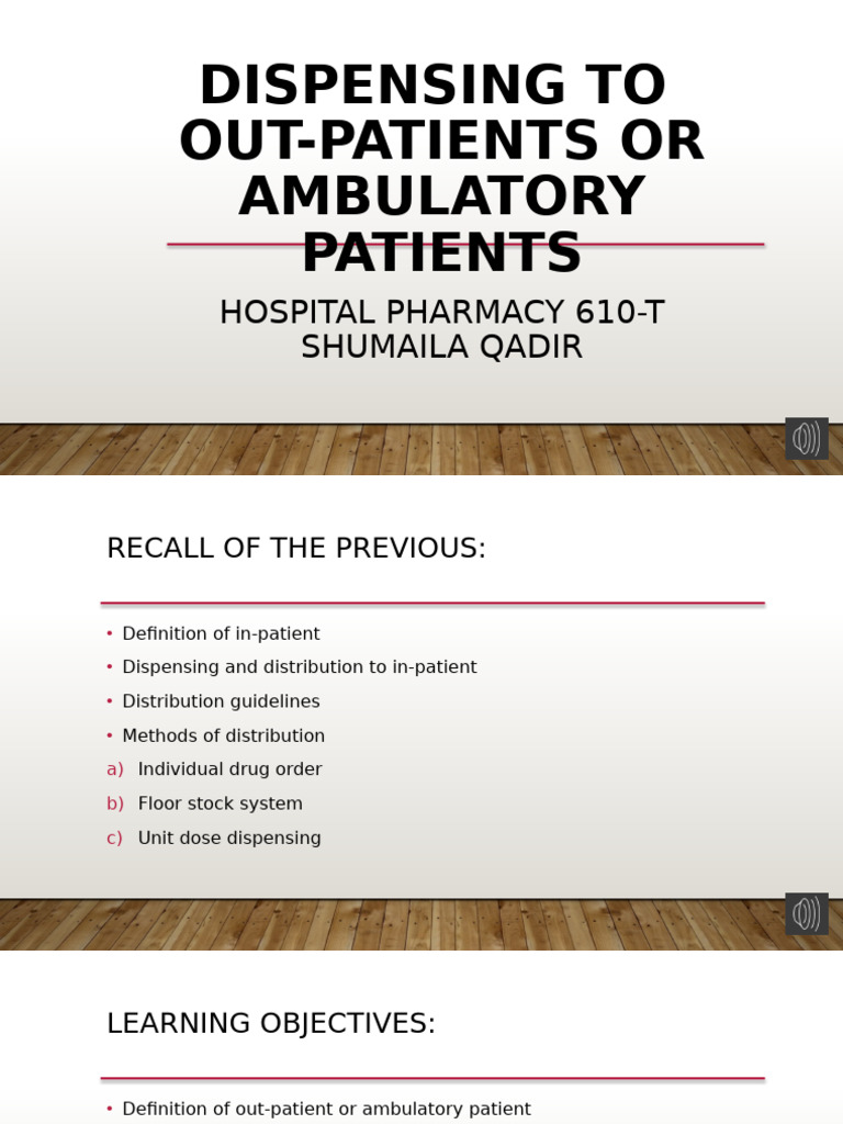 Outpatient Drug Dispensing Overview | PDF | Patient | Health Care