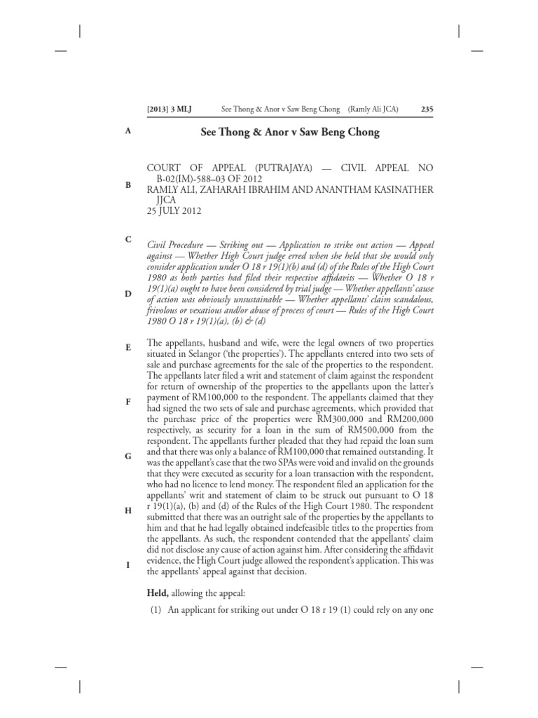 See Thong & Anor v Saw Beng Chong | PDF | Affidavit | Appeal