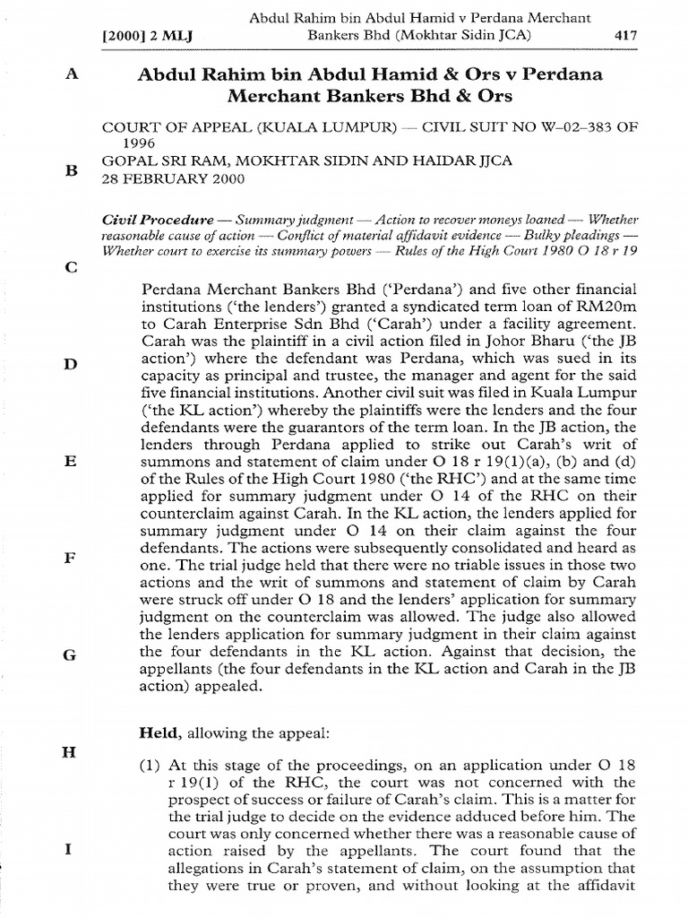 ABDUL RAHIM BIN ABDUL HAMID & ORS V PERDANA MERCHANT BANKERS BHD & ORS ...