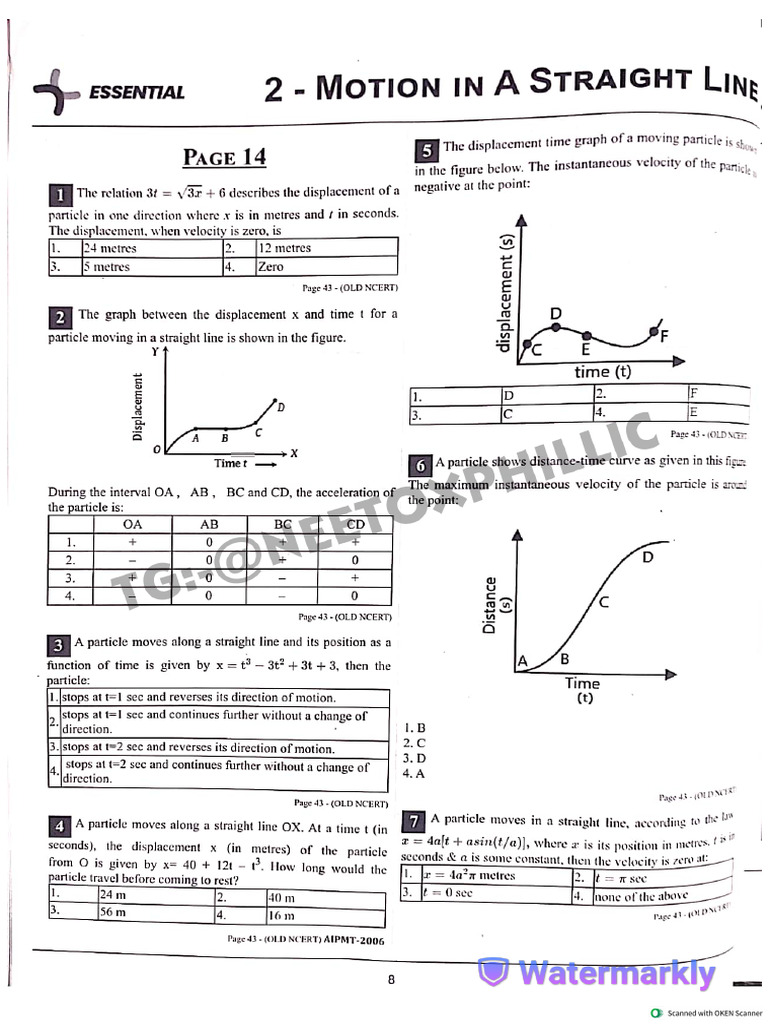 Motion in Straight Line (1D) Abhyas Book @NEETOXPHILLIC | PDF