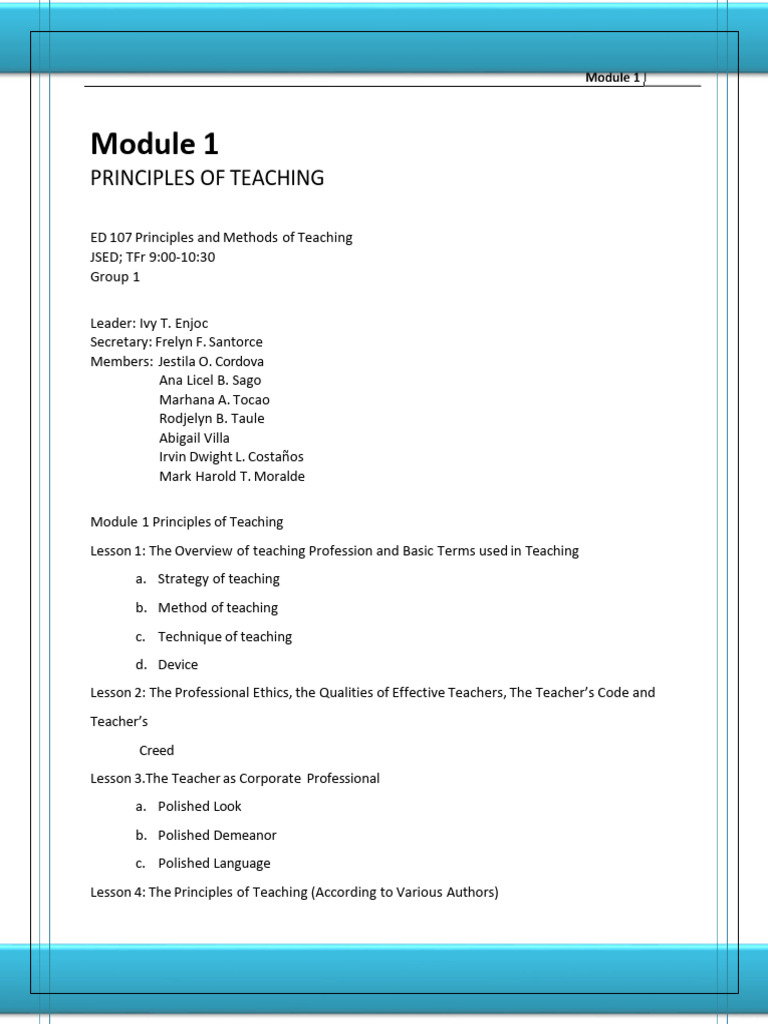 BLEPT Eng 4 Asynchronous Act. Oct. 22 Principles of Teaching Module ...