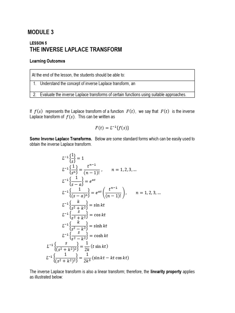 Module 3 Inverse Laplace Transform | PDF | Elementary Mathematics | Abstract Algebra