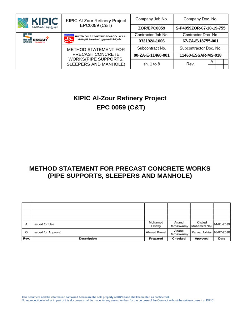 Precast Concrete Method Statement for KIPIC | PDF | Concrete | Crane ...