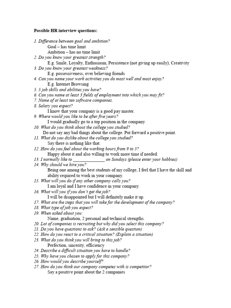 Possible HR Interview Questions | PDF | Pointer (Computer Programming) Possible HR Interview Questions | PDF | Pointer (Computer Programming)