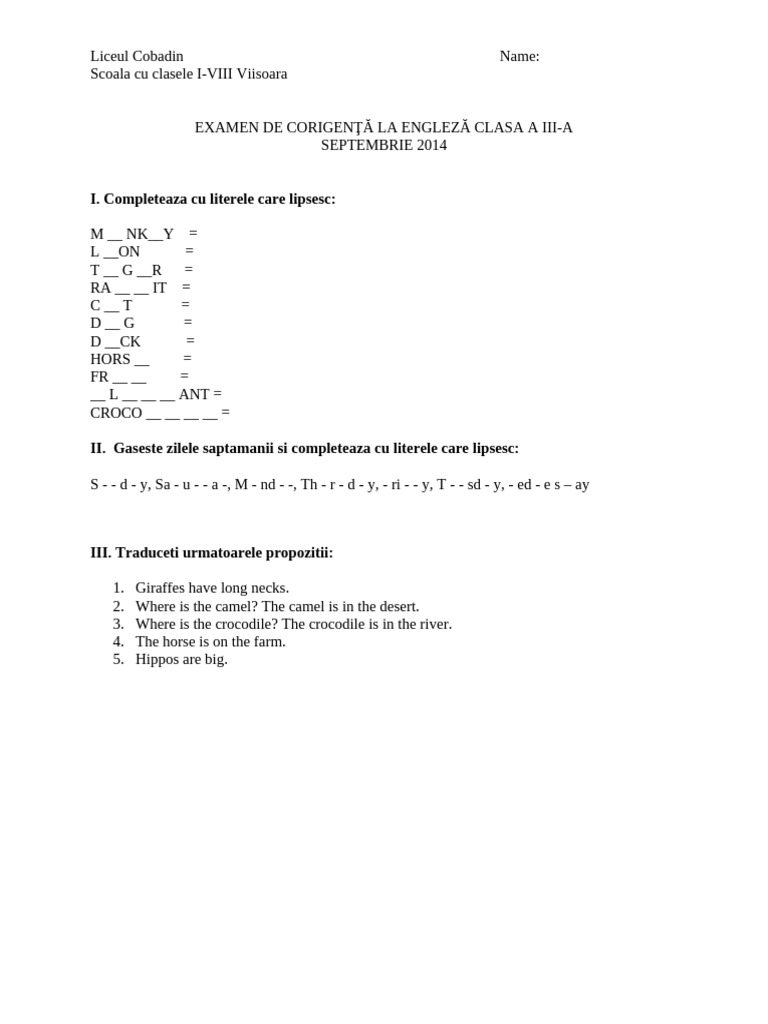 Corigenta Clasa 3a | PDF | Language Arts & Discipline | Foreign Language Studies