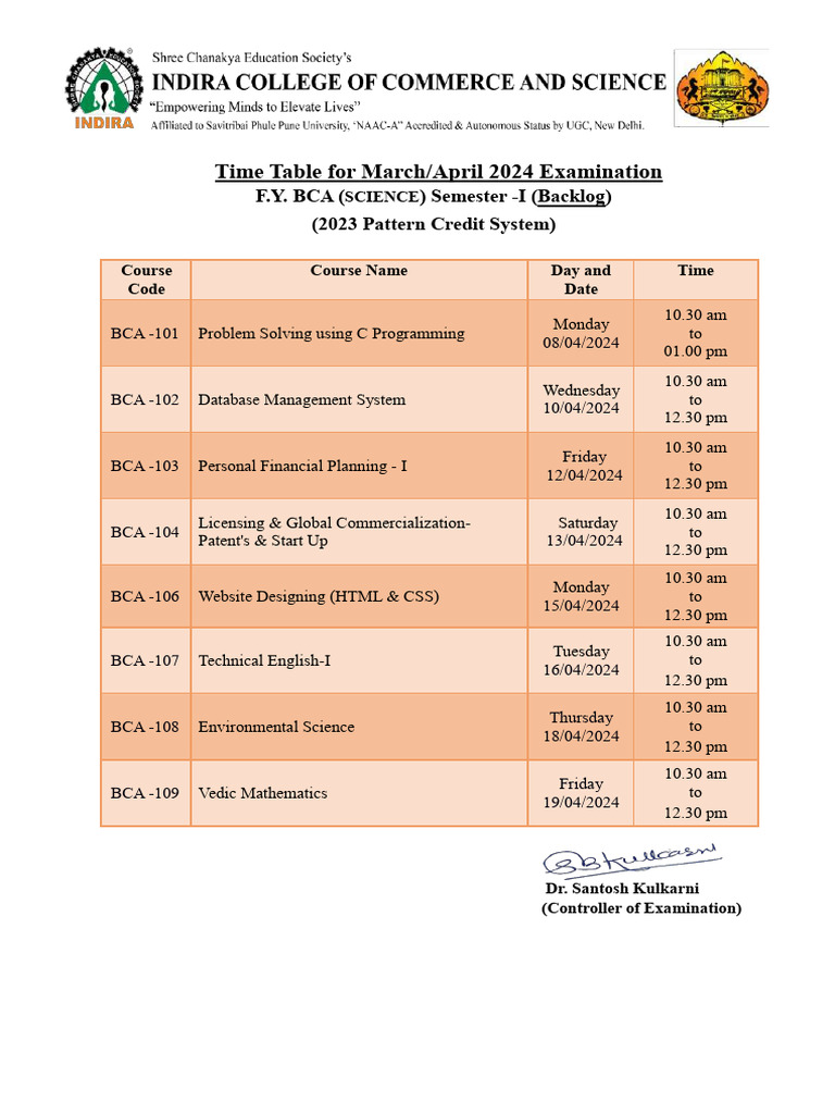 BCA (Science) Timetables March April 2024 | PDF | Computing | Software ...