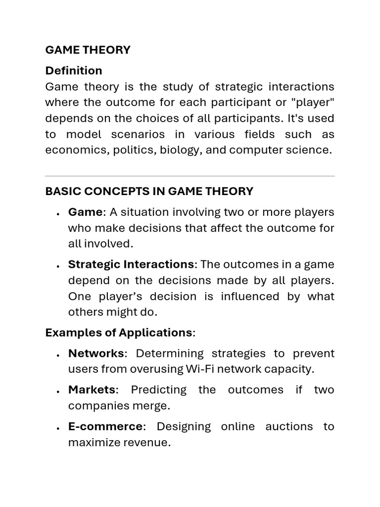Game Theory - Notes | PDF | Game Theory | Economics