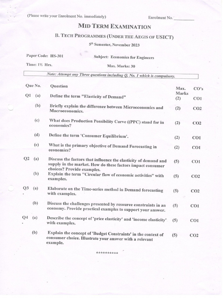 5 TH Semester Mid Term Exam Nov-2023 | PDF