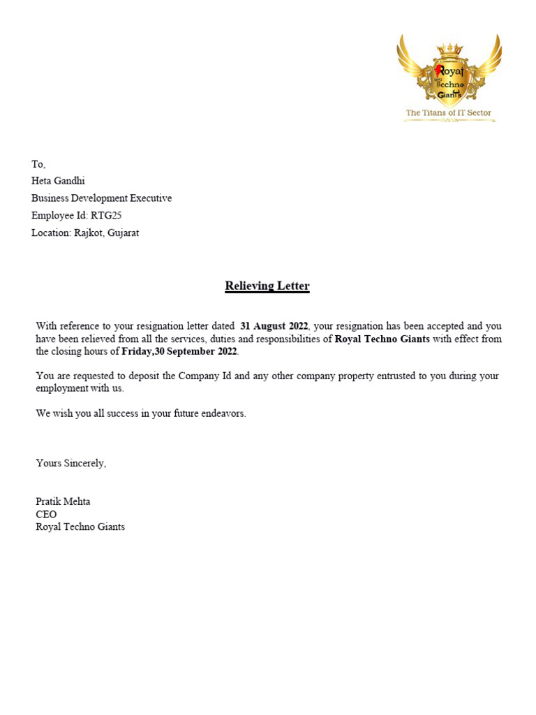 relieving letter | PDF