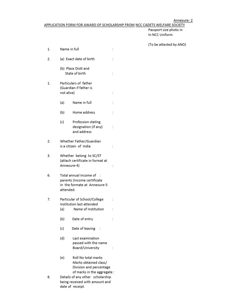 CWS Scholarship Form | PDF | Cadet
