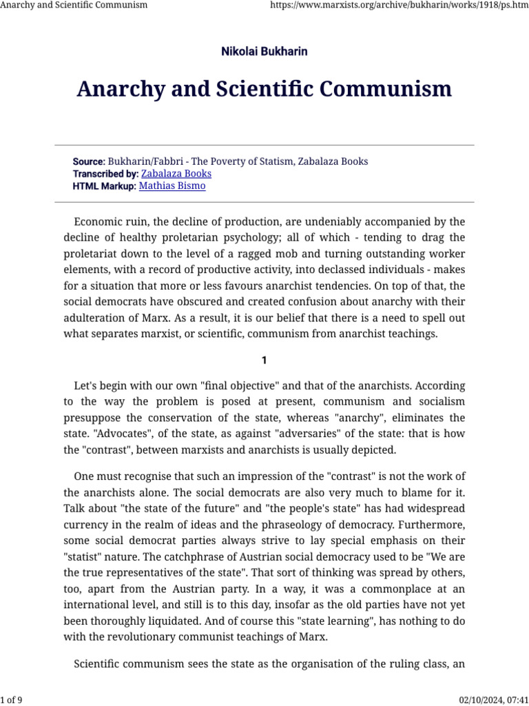 Anarchy and Scientific Communism | PDF | Communism | Anarchism