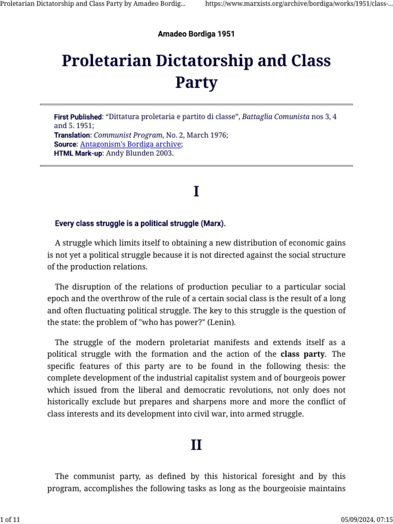 Proletarian Dictatorship and Class Party | PDF | Communism | Marxism