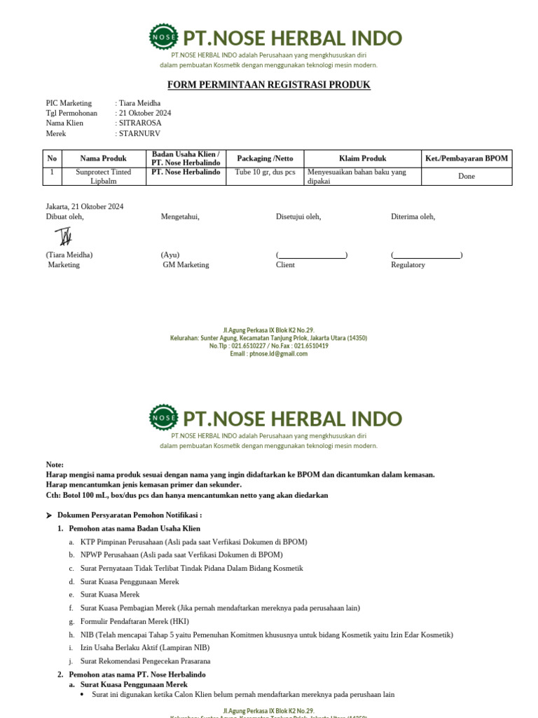 Form Bpom (Permintaan Registrasi Produk) | PDF