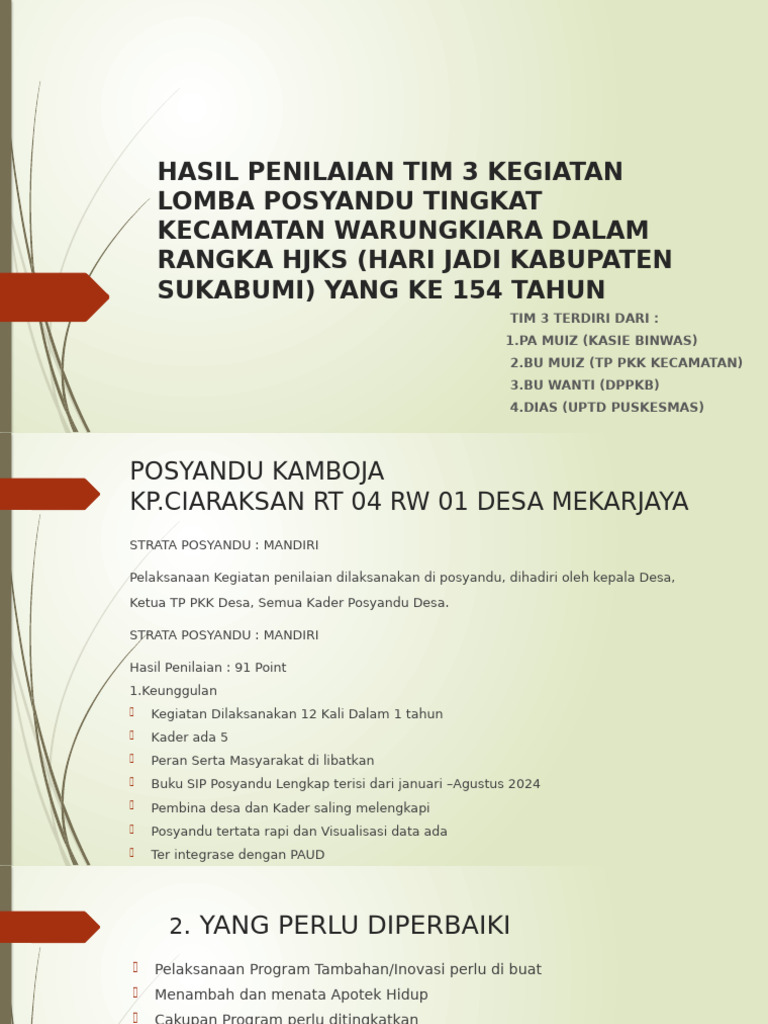 PP Hasil Penilaian Lomba Posyandu | PDF | Karier & Perkembangan | Ilmu Sosial