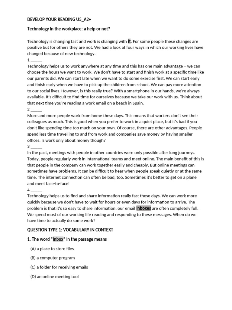 Develop Your Reading U5 - A2+ | PDF | Human Communication