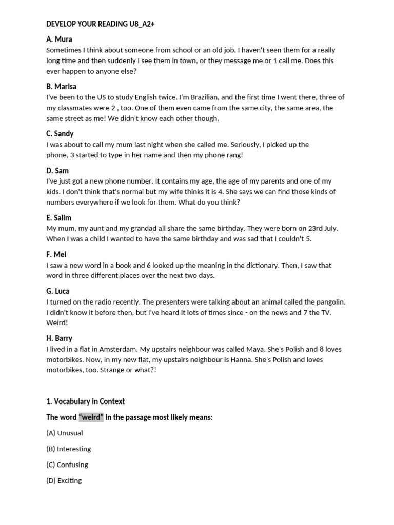 Develop Your Reading U8 - A2+ | PDF