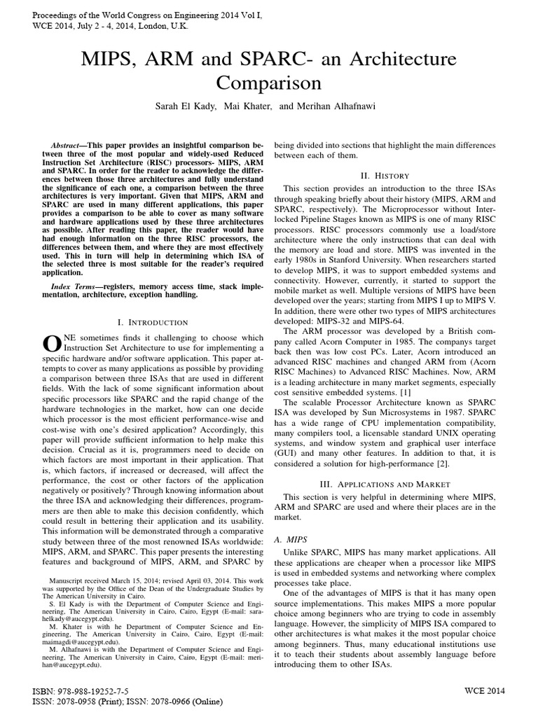 Artigo-Mips Arm Sparc | PDF | Central Processing Unit | Computer Architecture