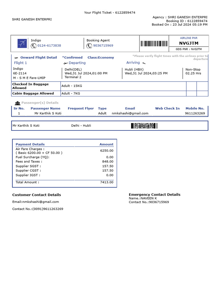 Print Ticket Details - MR Karthik S Koti - Delhi - Hubli | PDF ...