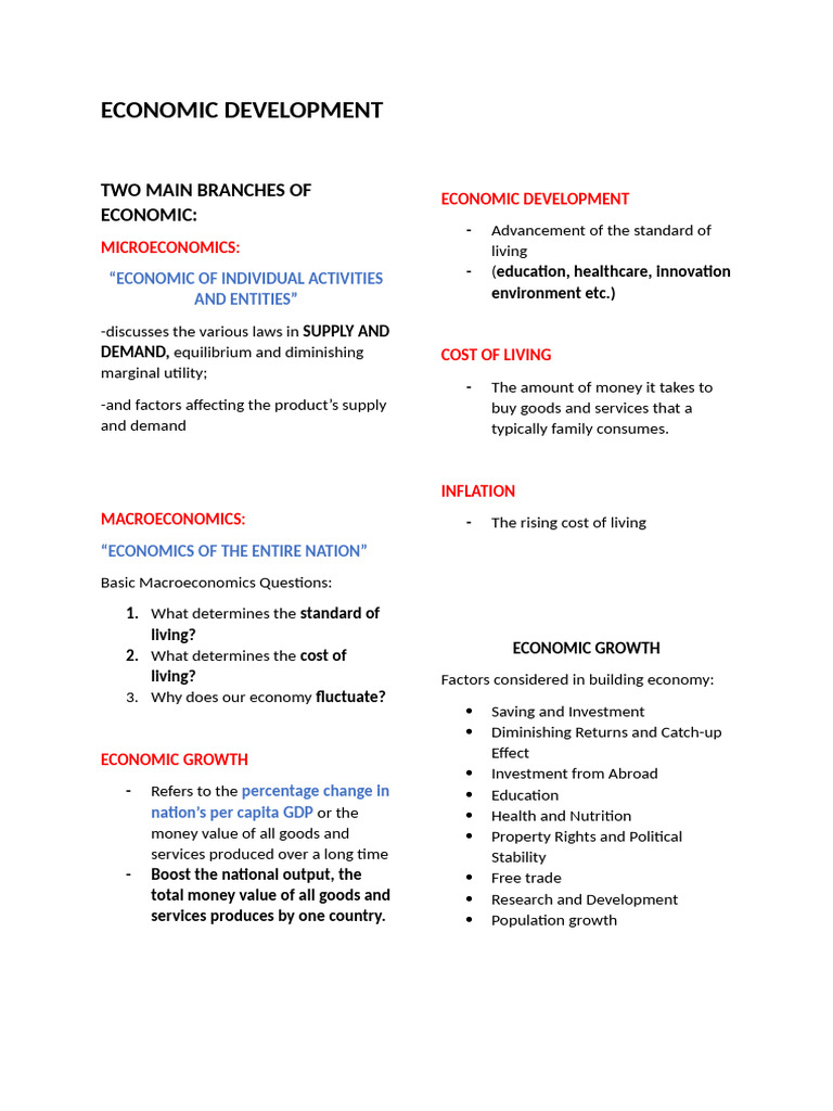 ECONOMIC DEVELOPMENT | PDF | Cost Of Living | Economics