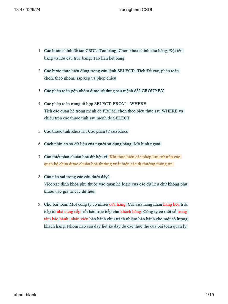 Tracnghiem CSDL | PDF