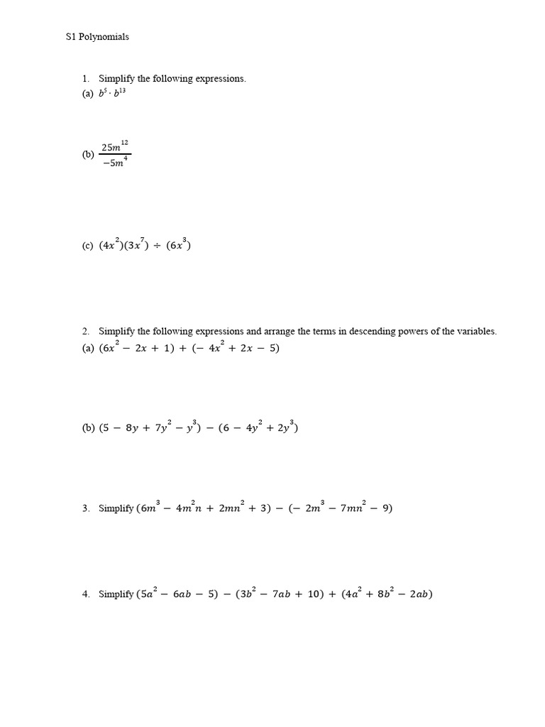 s1 maths (polynomials) | PDF | Algebra | Computational Science