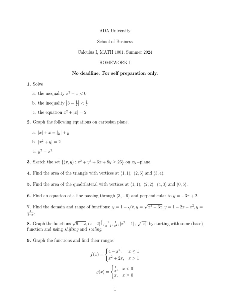 Summer2024 Calculus 1 HW 1 | PDF | Function (Mathematics) | Functions And Mappings