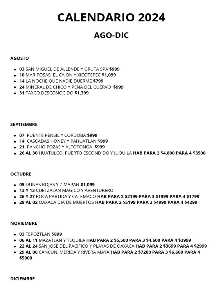 Calendario Agosto Diciembre PDF | PDF