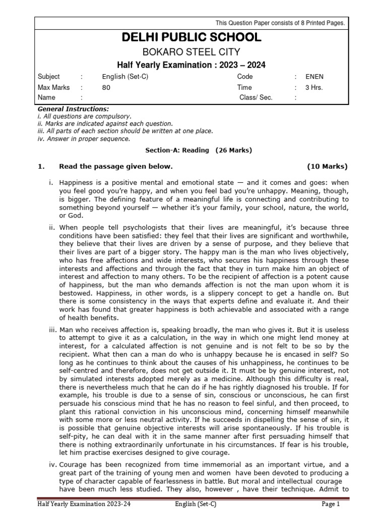 SamplePaper-XI-Microsoft Word - 11 Eng Set-C-133674998096679983 | PDF | Courage