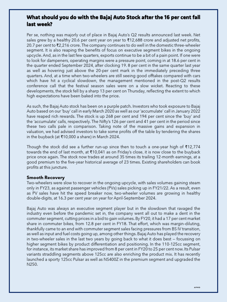 What Should You Do With The Bajaj Auto Stock After The 16 Per Cent Fall ...