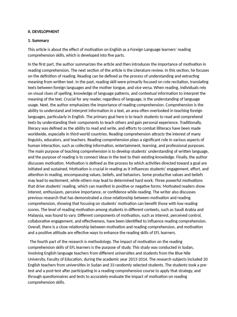 Final Assigment Part 2. Cont | PDF | Reading Comprehension | Motivation