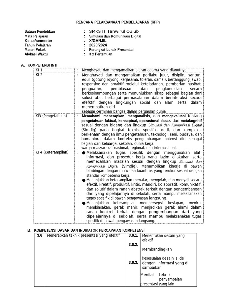 RPP Perangkat Lunak Persentasi | PDF | Karier & Perkembangan