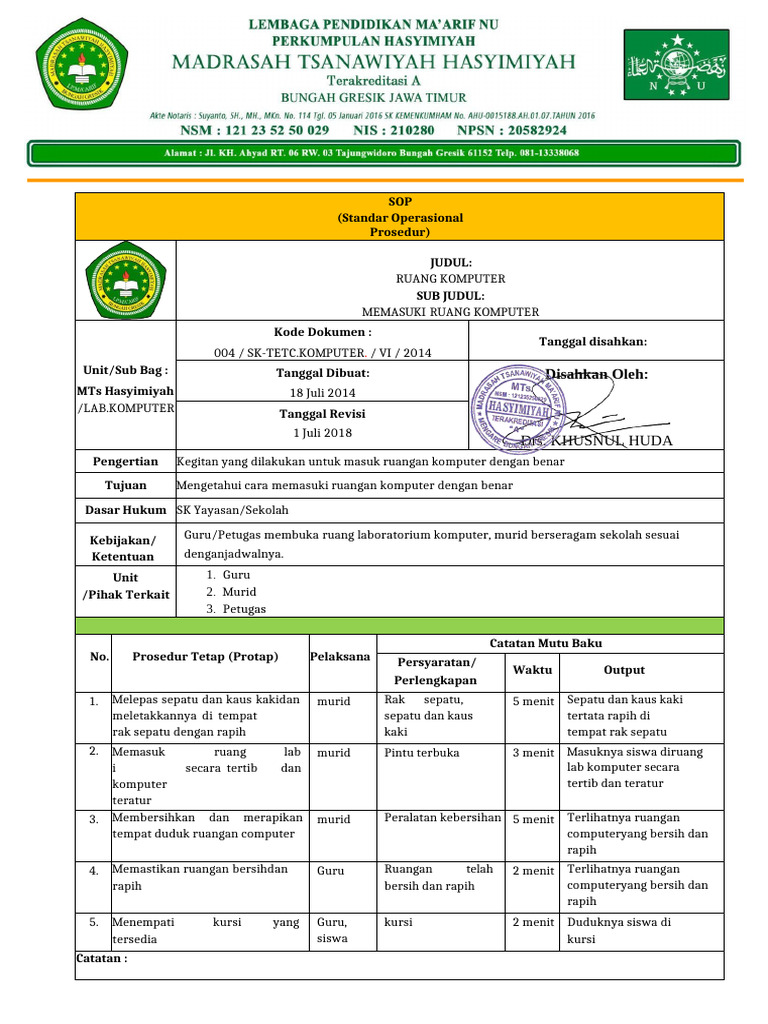 Sop Memasuki Ruang Komput | PDF