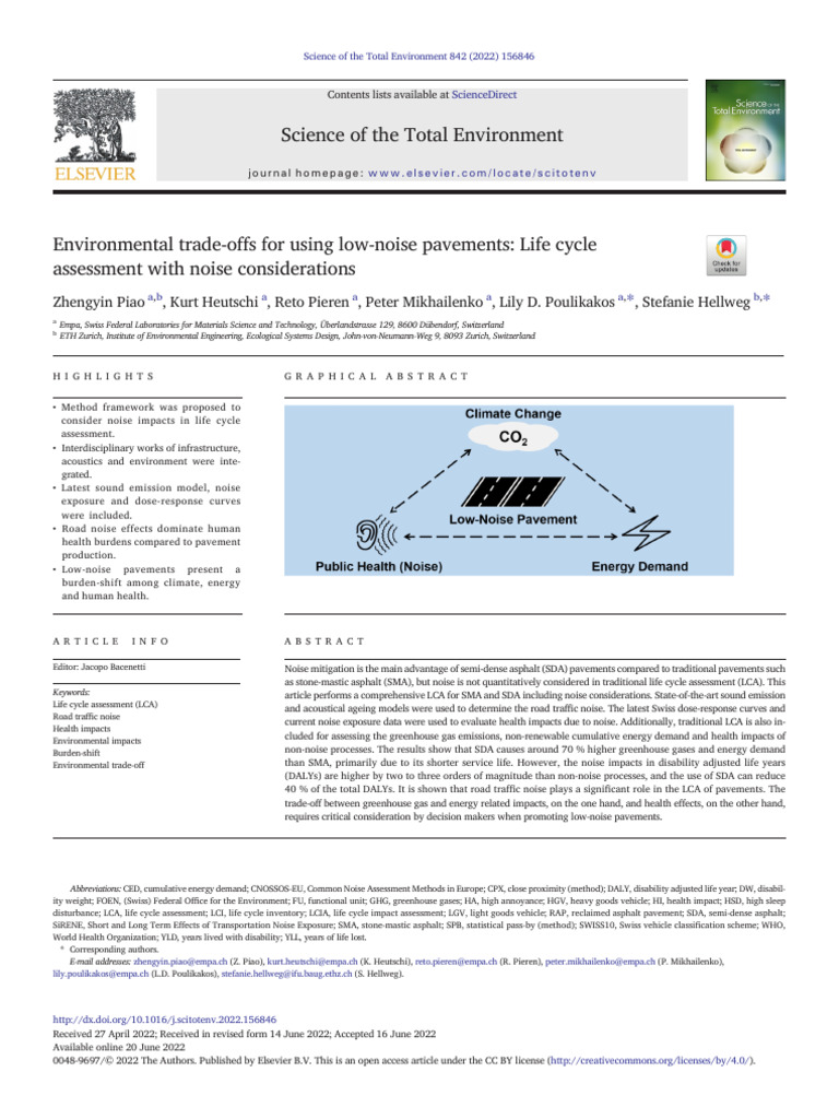 Environmental Tradeoffs For Using Lownoise Pavements Life Cycle Assessment With Noise ...