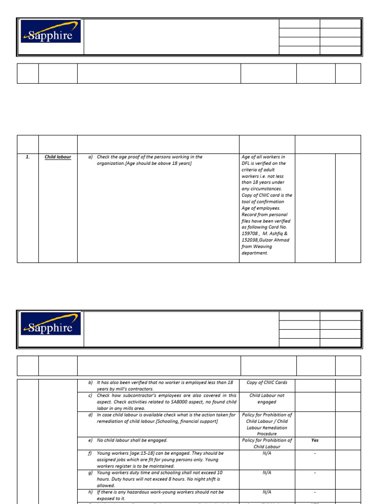 Internal Audit Checklist (SA 8000 - 14) | PDF | Overtime | Salary