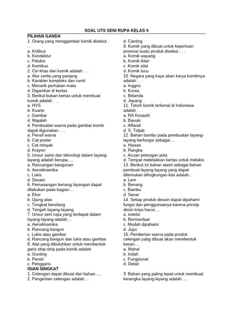 Soal Seni Rupa KLS 4 | PDF | Seni