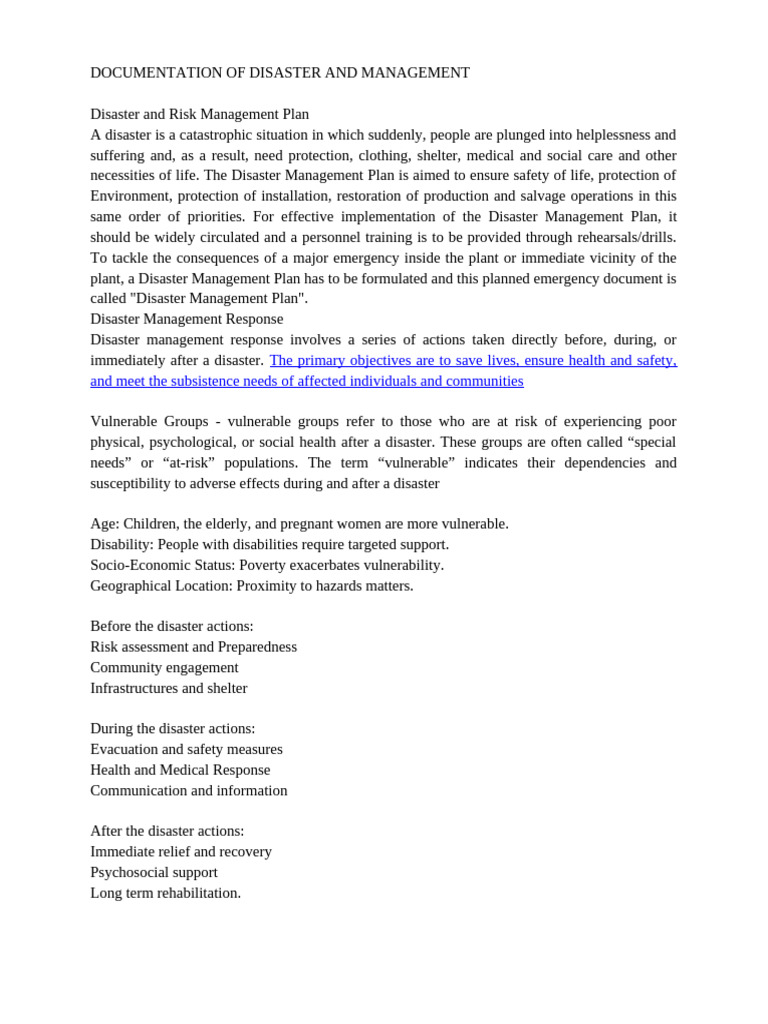 DOCUMENTATION OF DISASTER MANAGEMENT | PDF | Emergency Management ...