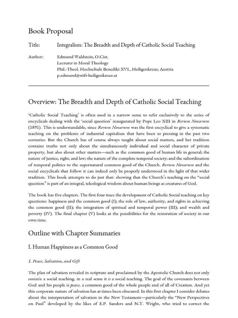 Book Proposal Integralism The Breadth A | PDF | Catholic Social Teaching