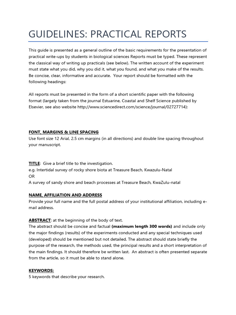 Guidelines For Practical Reports (2022) | PDF | Citation | Experiment